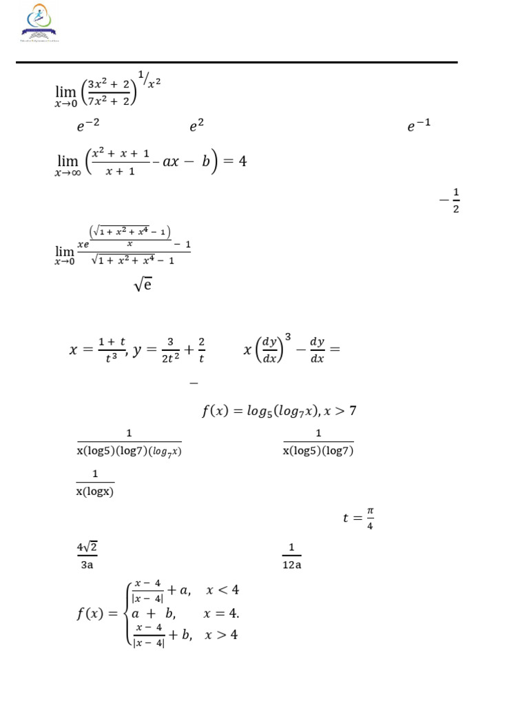 MCQ - 1 (Limits & Continuity and Differentiability) 21.03.24 | PDF ...