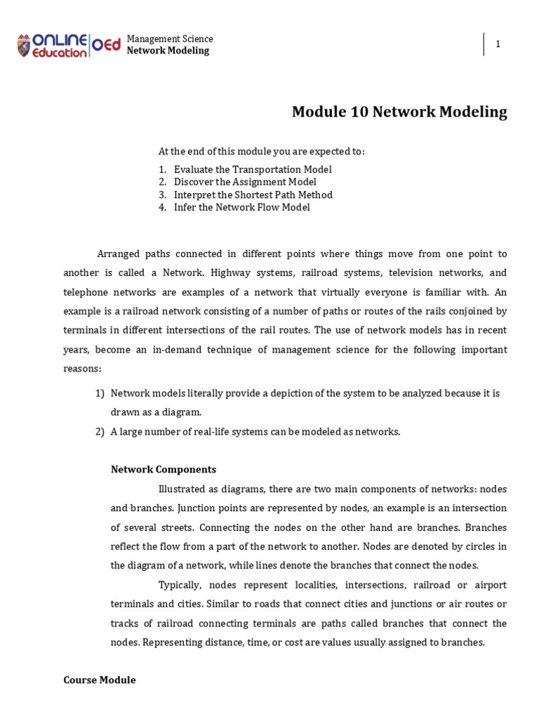 W10 Lesson 8 - Network Modeling - Module | PDF | Applied Mathematics W10 Lesson 8 - Network Modeling - Module | PDF | Applied Mathematics