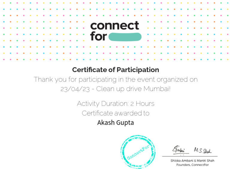 Certificate - Clean Up Drive Mumbai | PDF