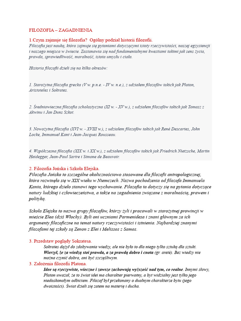 FILOZOFIA - ZAGADNIENIA - Opracowane | PDF