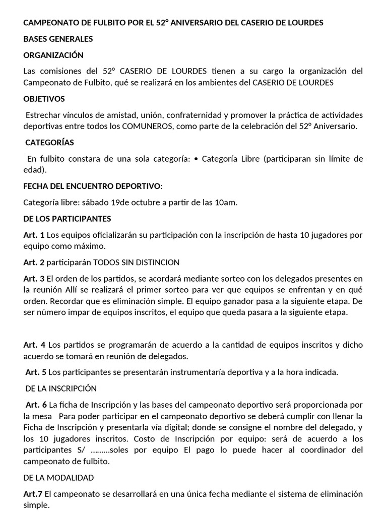 Campeonato de Fulbito Por El 52 | PDF | Árbitro | Deportes