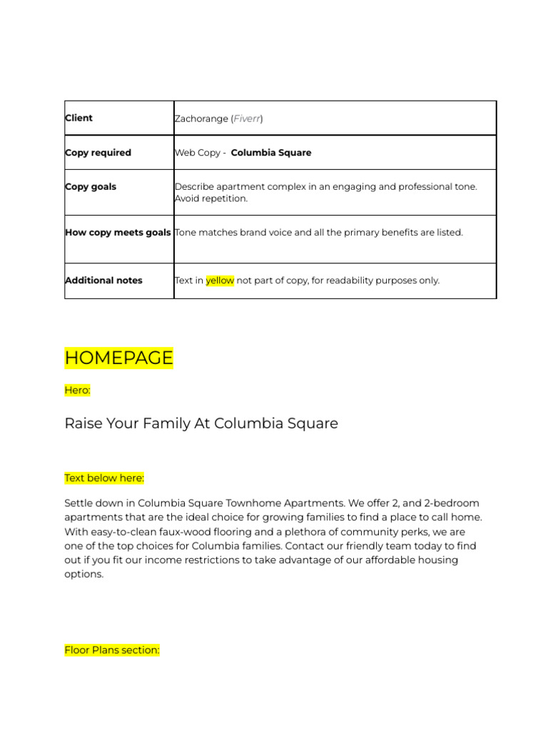 Web Copy - Columbia Square | PDF