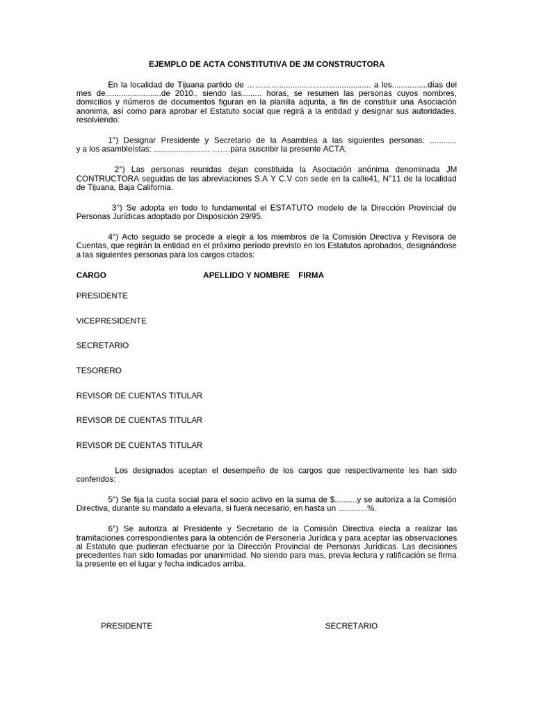 Acta Constitutiva de JM Constructora | PDF