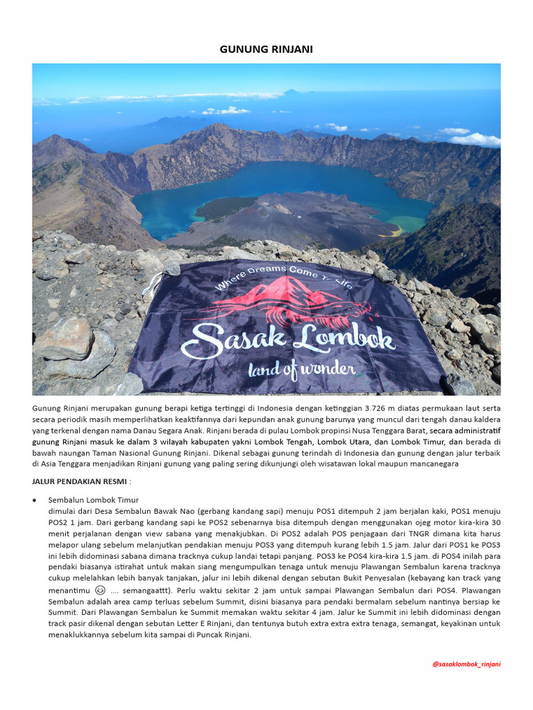 GUNUNG RINJANI (Private Trip - 4D3N) | PDF | Sains & Matematika