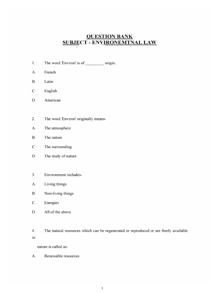 MCQ Environmental Law 2020 | PDF