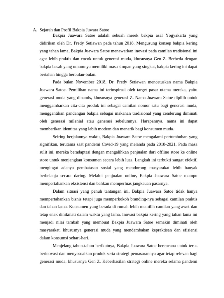 Sejarah Dan Profil Bakpia Juwara Satoe | PDF | Ilmu Sosial