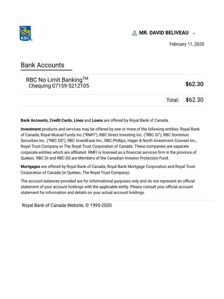 Accounts Summary - RBC Online Banking | PDF