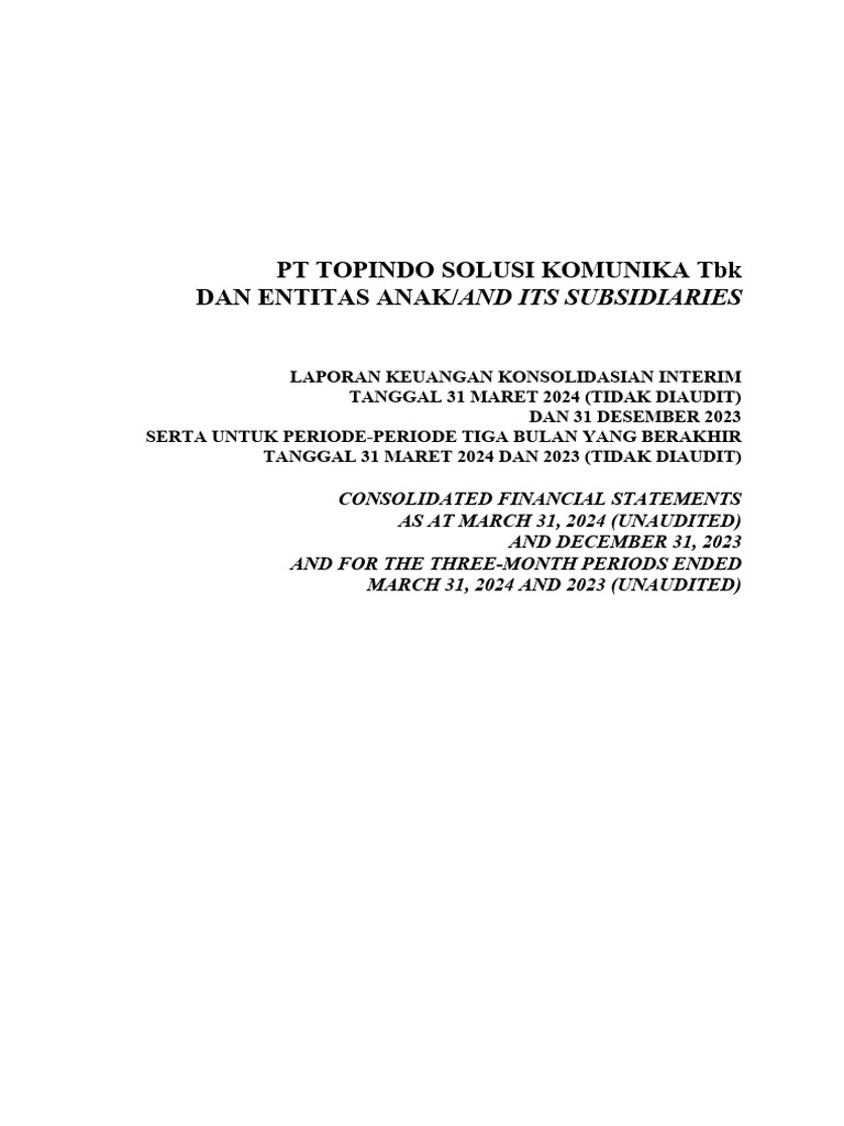 Laporan Keuangan TOSK 31 Maret 2024 (Kuartal 1) | PDF | Equity (Finance ...