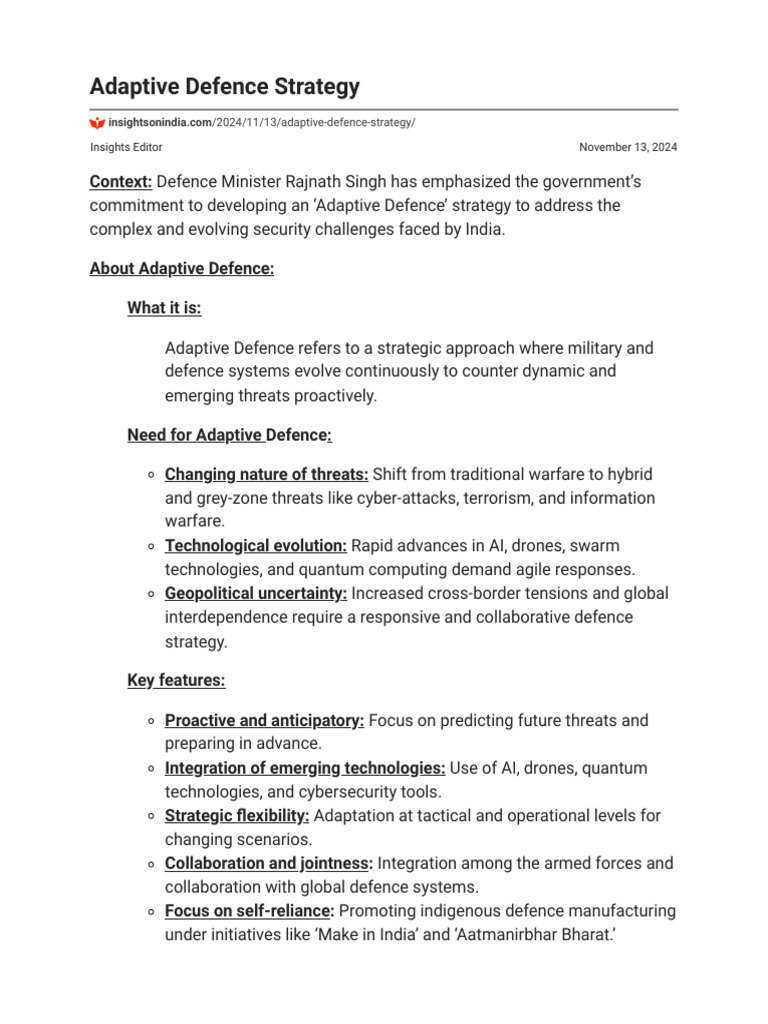 Adaptive Defence Strategy | PDF | Military | National Security