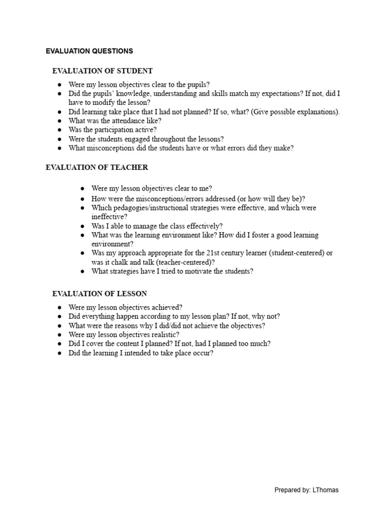 Student and Teacher Evaluation Questions | PDF