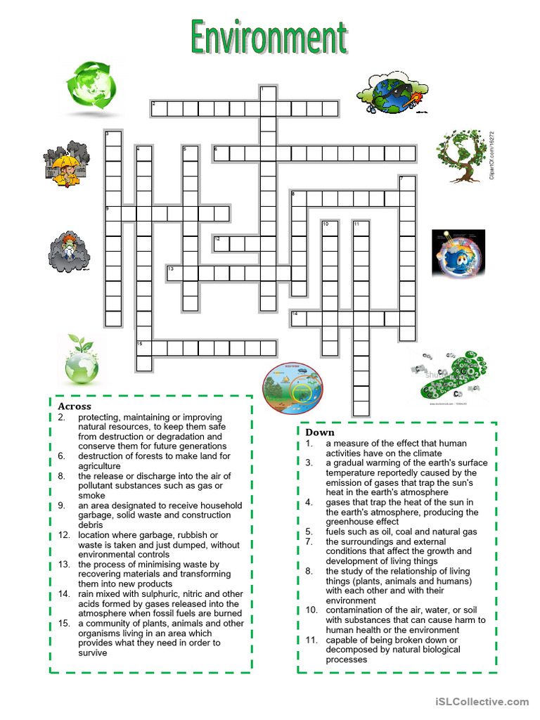 Crossword Puzzle on Environmental Issues | PDF | Waste | Soil
