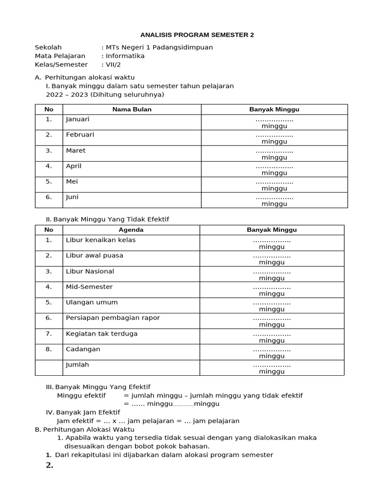 Analisis Program Semester 2 | PDF