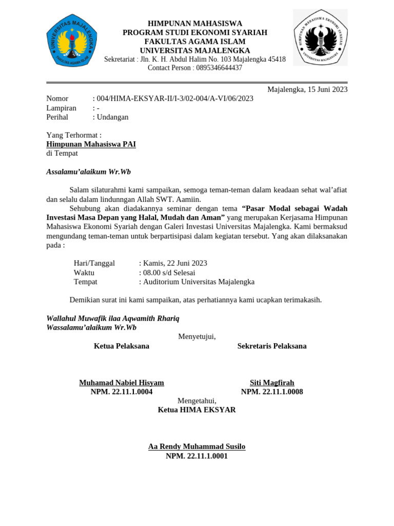 Surat Undangan Antar HIMA '23 | PDF