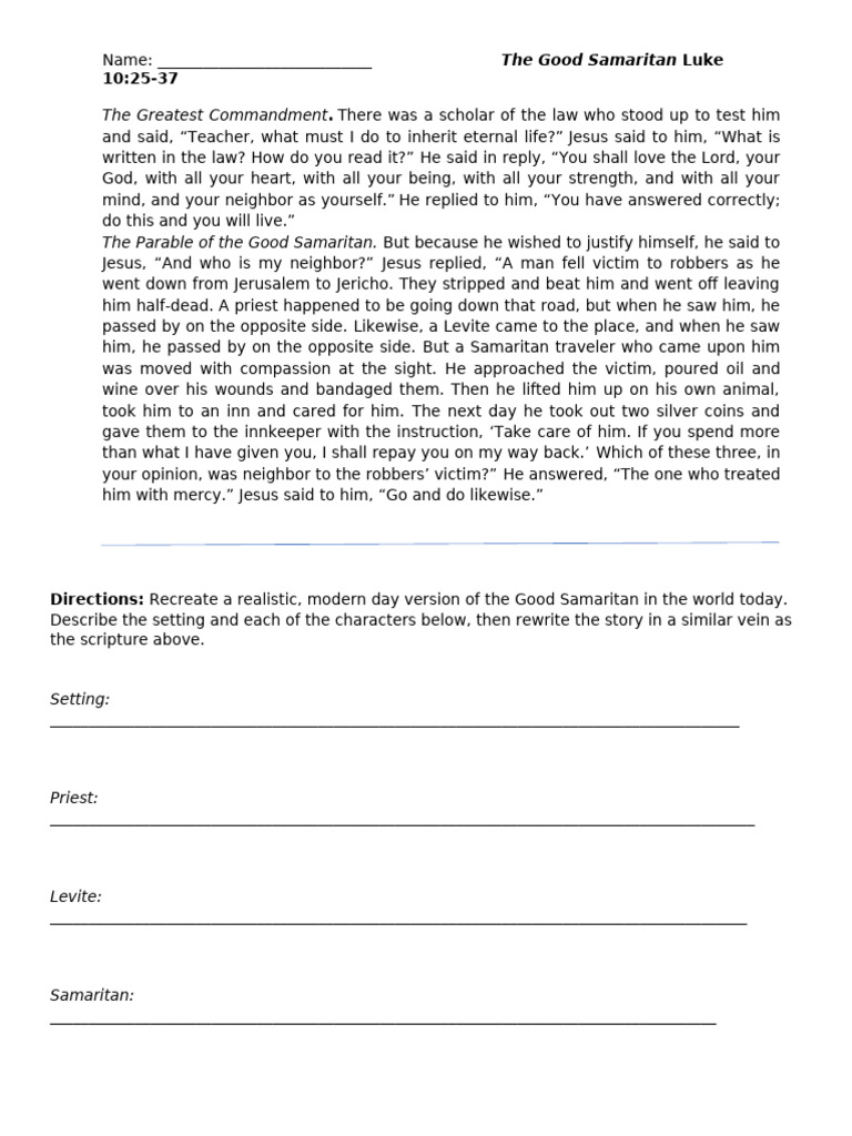 Modern Good Samaritan Parable Rewrite | PDF | Religious Belief And ...