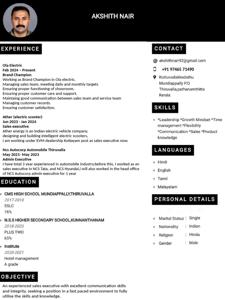 Akshith Nair CV | PDF | Business