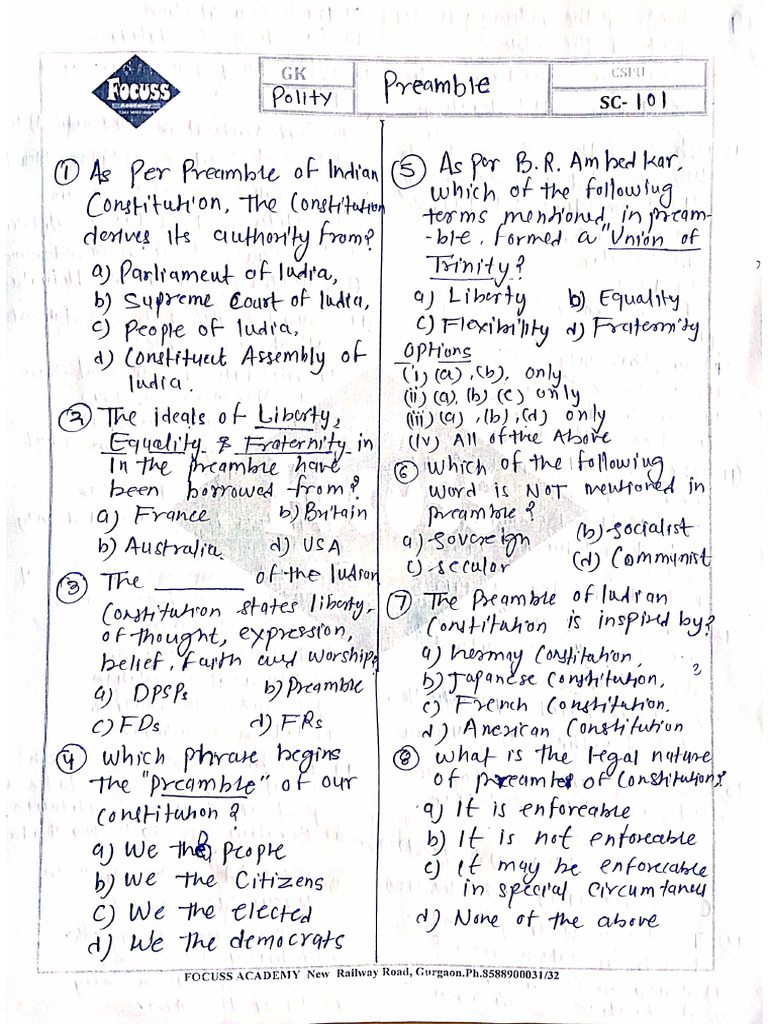 SC101 5copies Polity (Preamble) | PDF