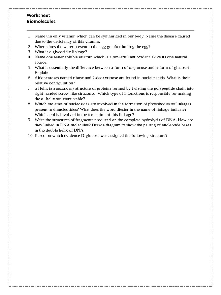 Worksheet Biomolecules | PDF