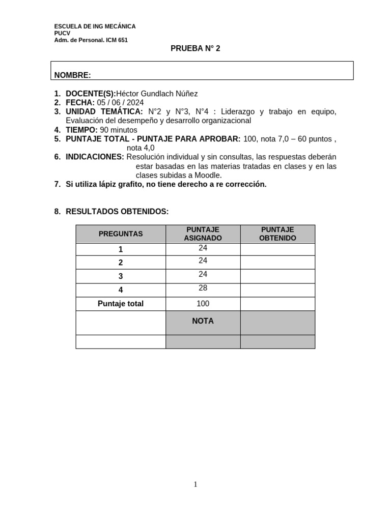 Certamen N°2 Adm de Personal Con Pauta 202410 Clases 8 A 14 | PDF | Business