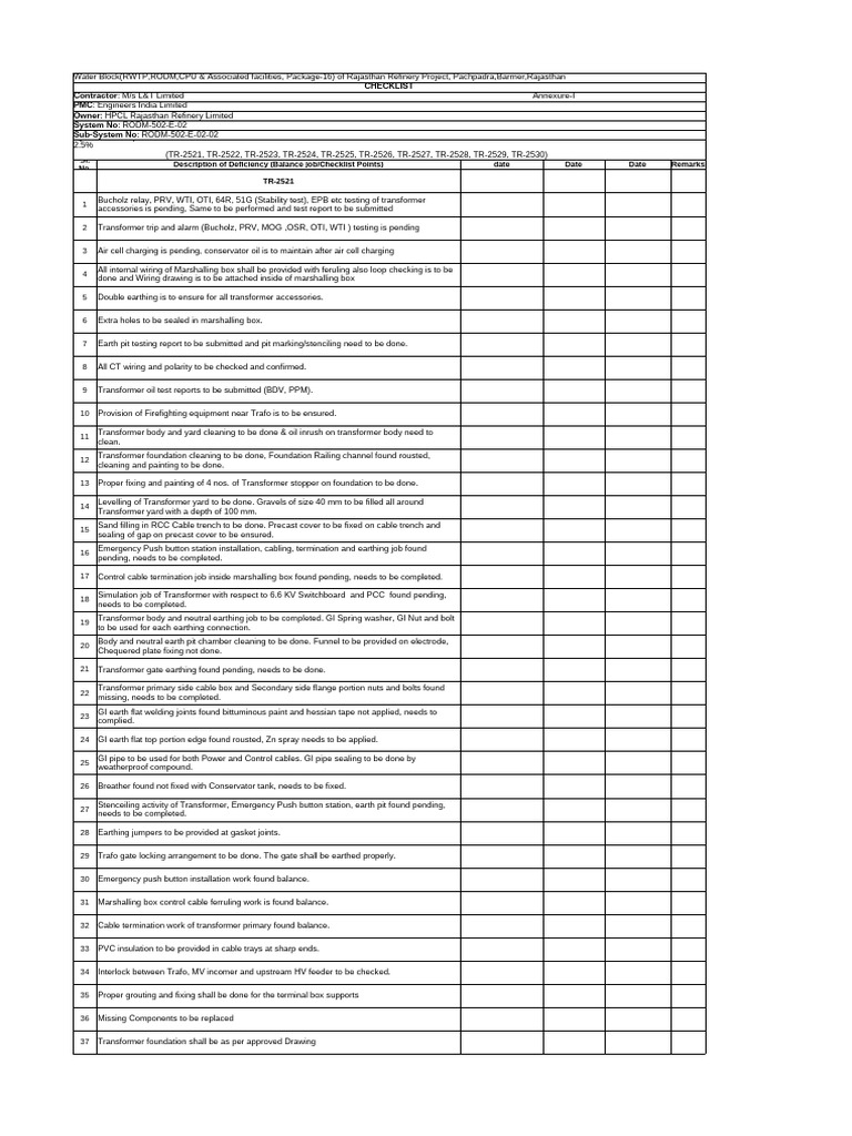 Format-II Punch Points of 6.6 0.433kV, 2.5MVA, ONAN, DYN11 ...