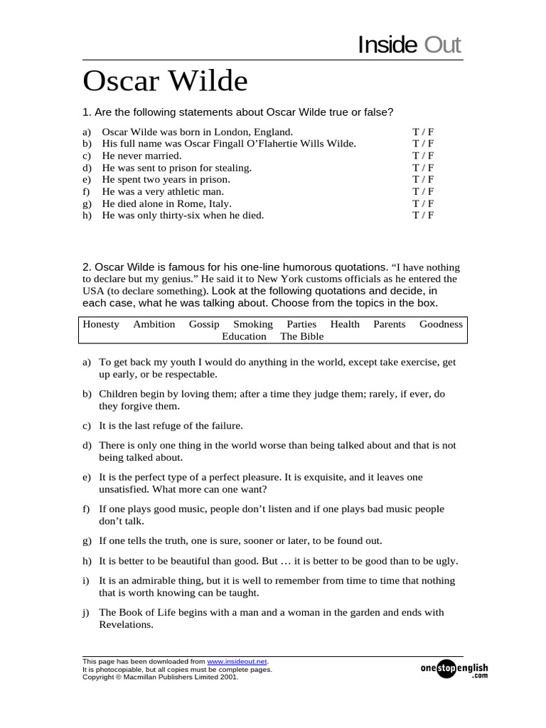 Oscar Wilde Bio 2024 | PDF | Oscar Wilde