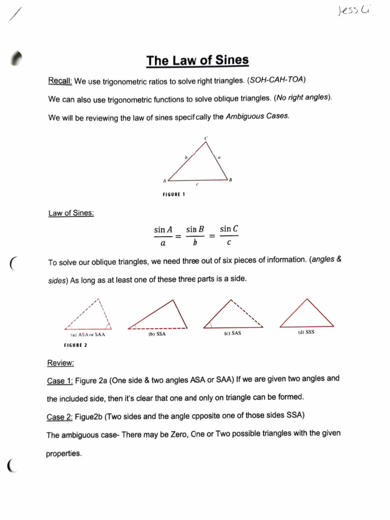 Solving Ambiguous Triangles with SSA | PDF | Trigonometric Functions ...