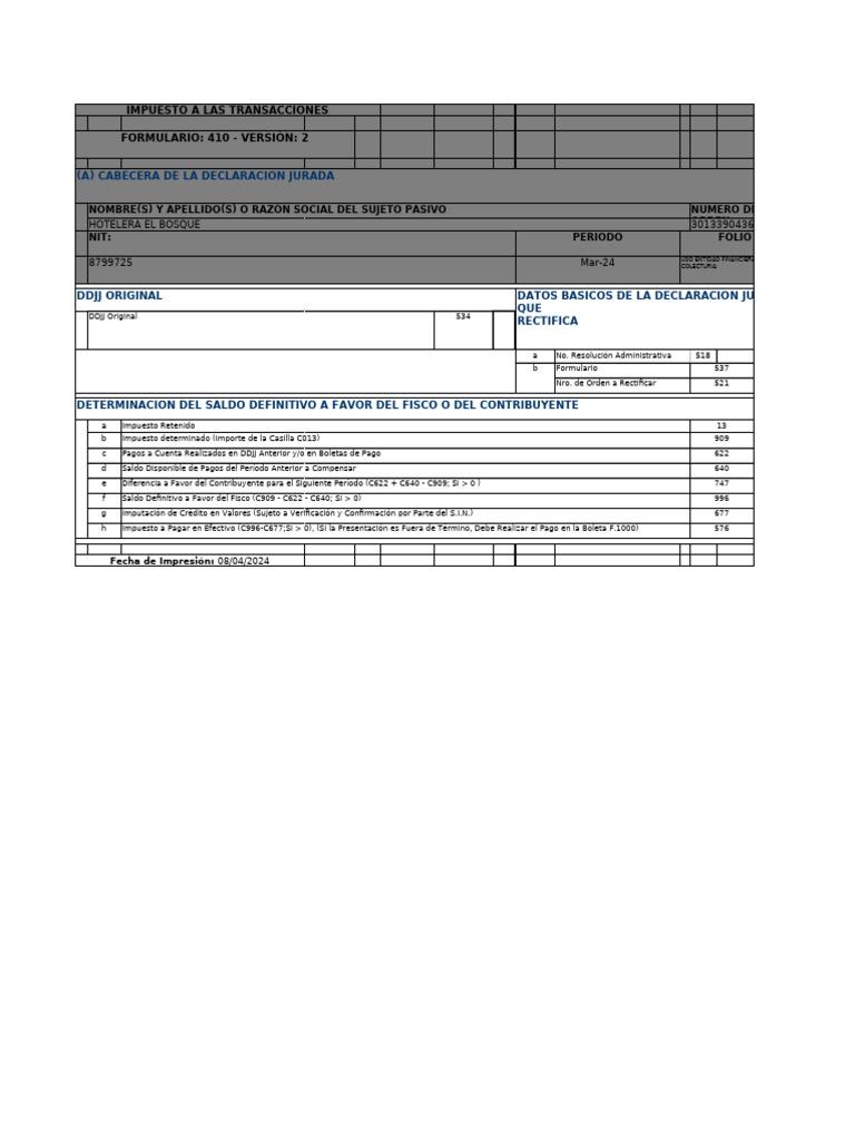 Formulario 410 para Impuesto Transacciones | PDF | Pagos | Impuestos