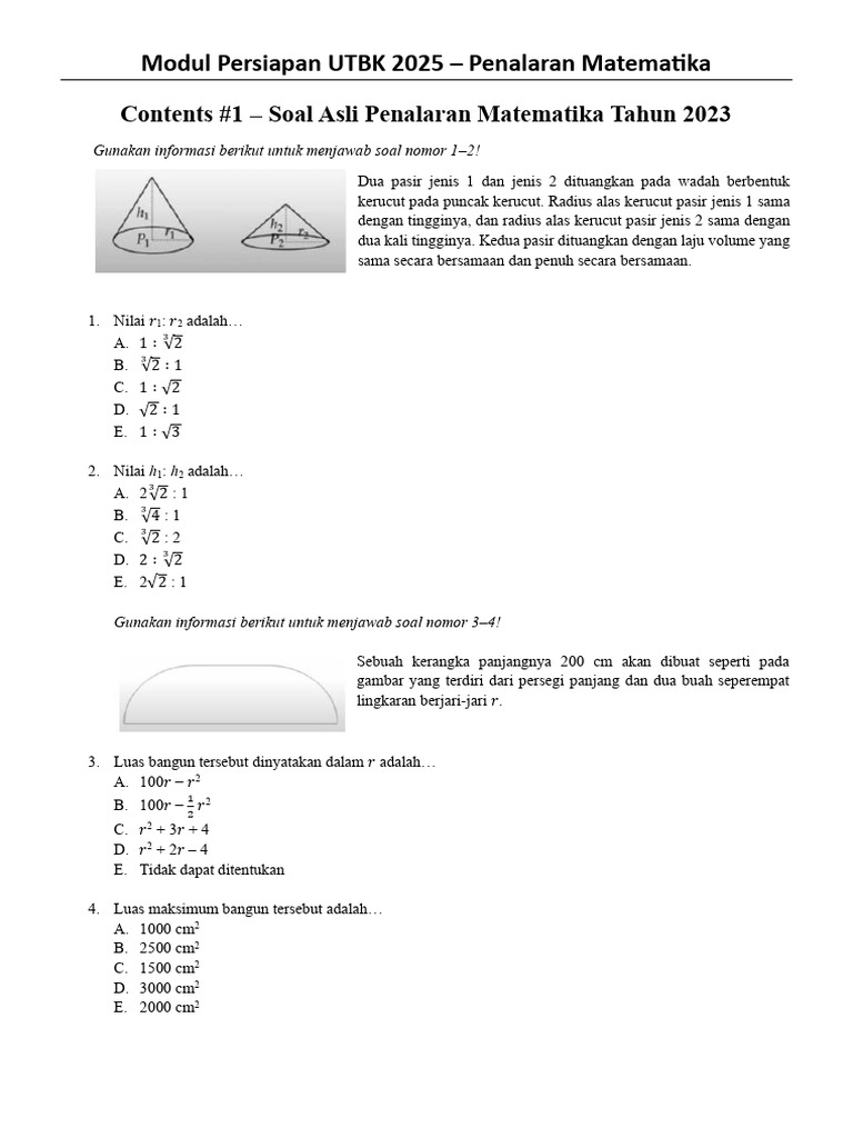 Soal Penalaran Matematika Tahun 2023 - 2024 | PDF