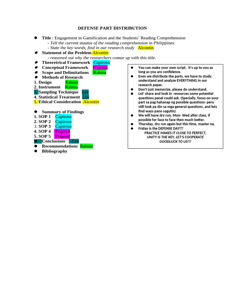 Defense Part Distribution | PDF