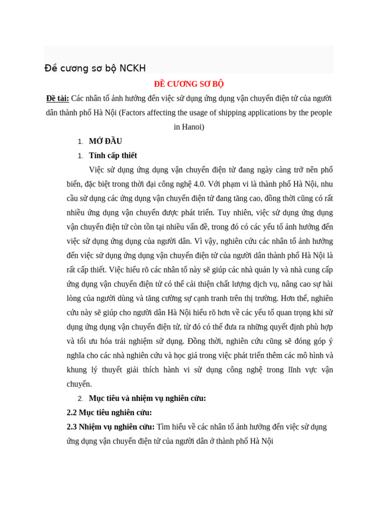 Đề cương sơ bộ NCKH 1 | PDF