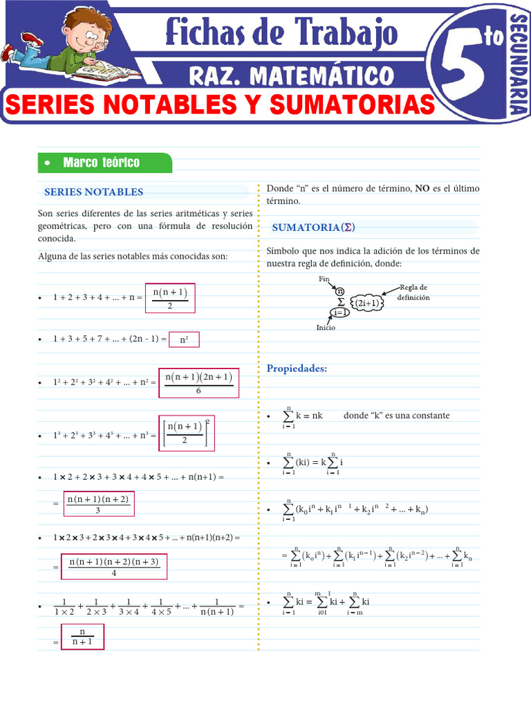 Series Notables y Sumatorias para Quinto Grado de Secundaria | PDF | Métodos y materiales de ...