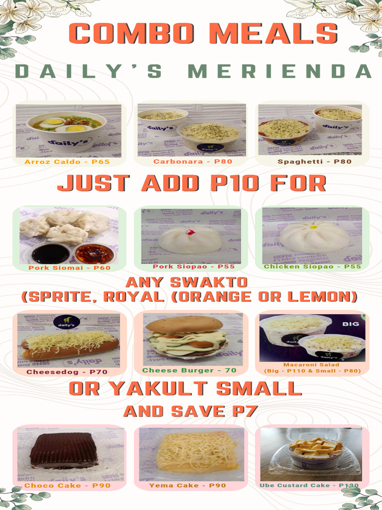 Daily Merienda Menu & Prices | PDF
