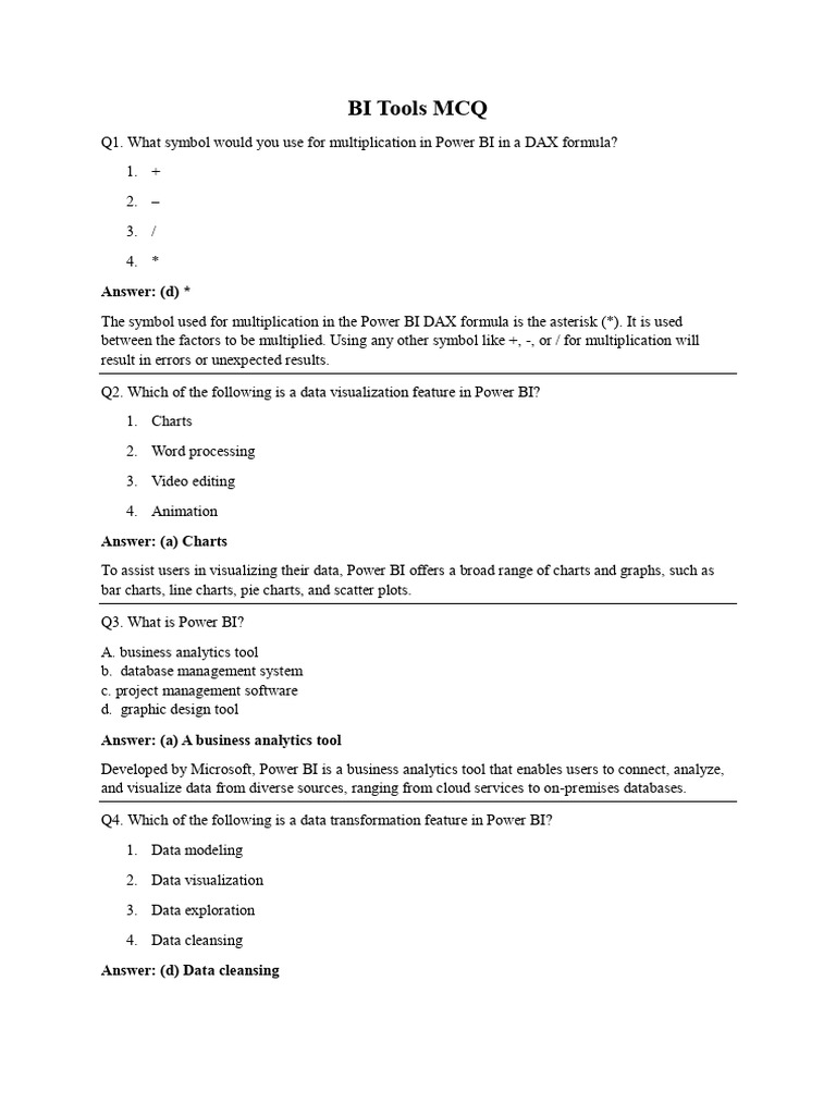 BI Tools MCQ | PDF | Microsoft Excel | Mobile App