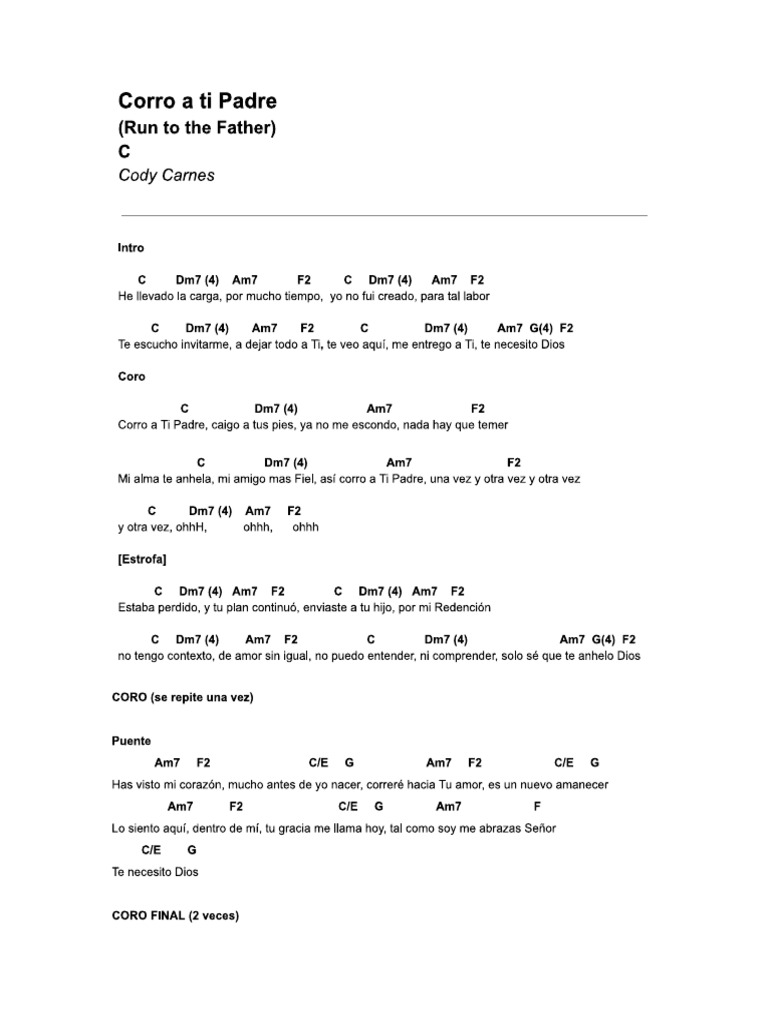 Corro A Ti Padre - Cody Carnes | PDF