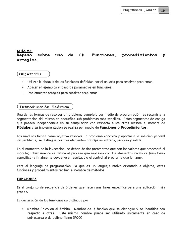 Ejercicio de Funciones y Procedimiento | PDF | Programación de computadoras | C Sharp (lenguaje ...