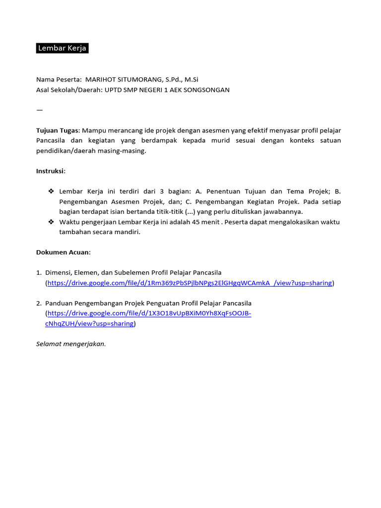 Lembar Kerja - Merancang Projek | PDF