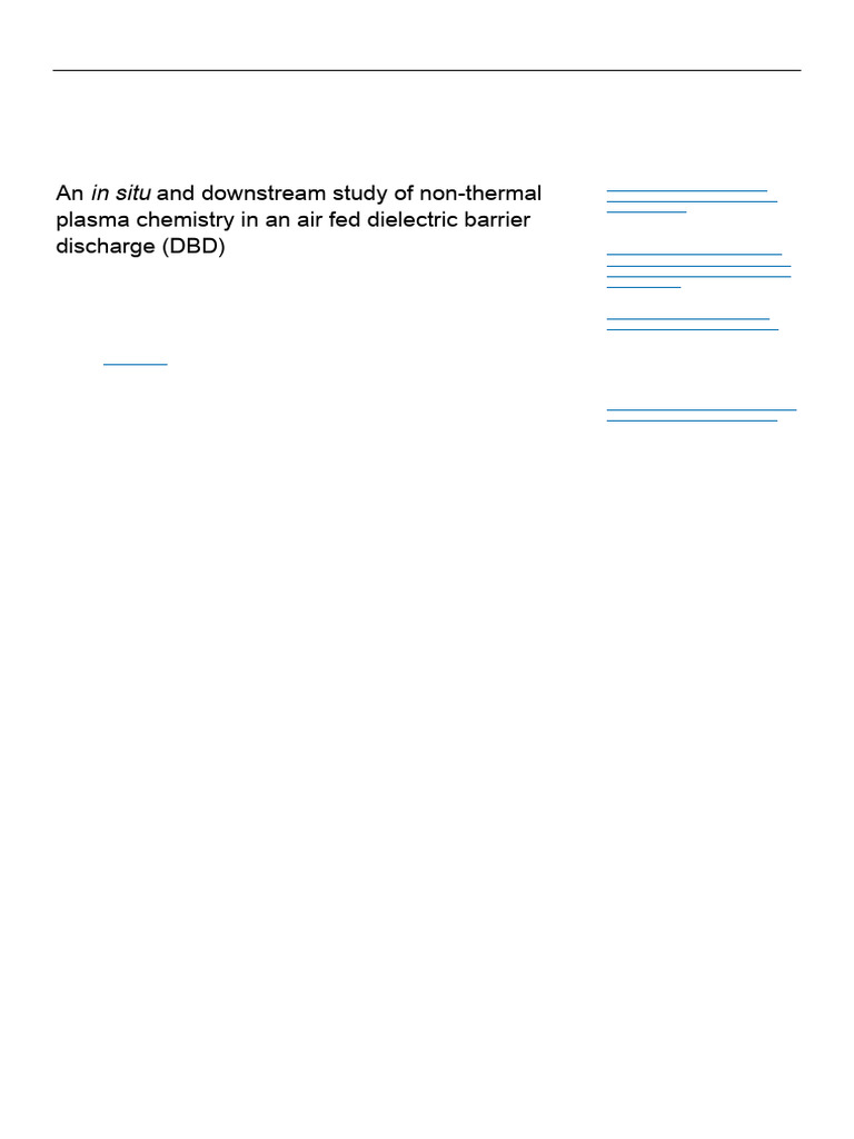 An in Situ and Downstream Study of Non-Thermal Plasma Chemistry in An ...