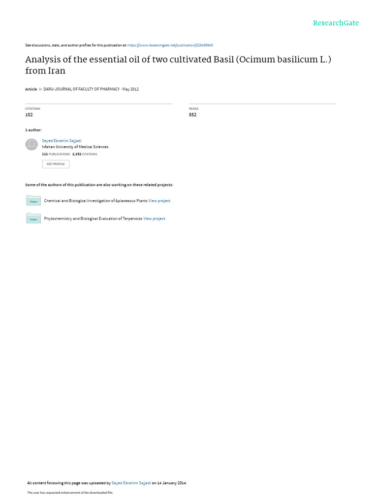 Analysis of Essential Oil Sweet Basil in Iran | PDF | Basil | Gas ...