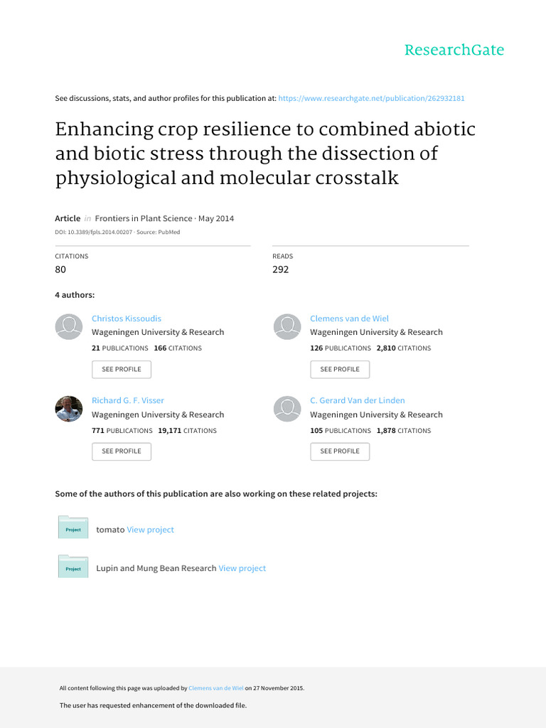 Enhancing Crop Resilience To Combined Abiotic and Biotic Stress Through The Dissection of ...