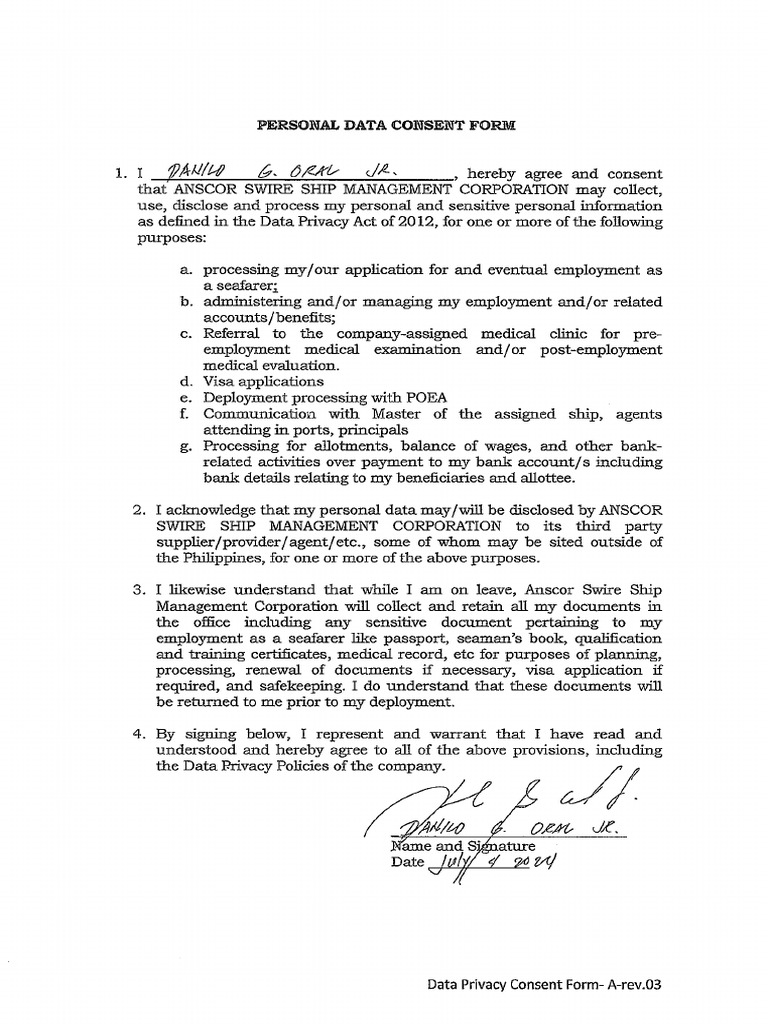 Data Privacy - Consent Form | PDF