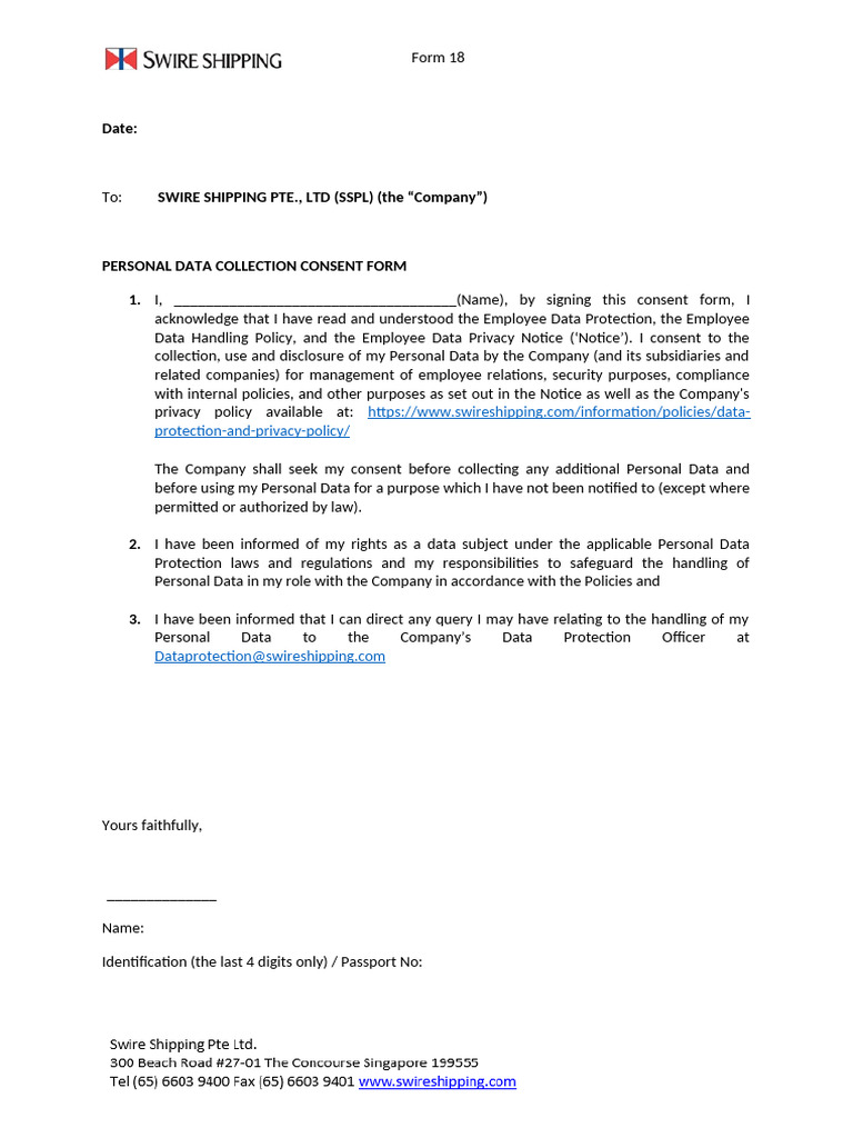 18.0 Personal Data Collection Consent Form | PDF
