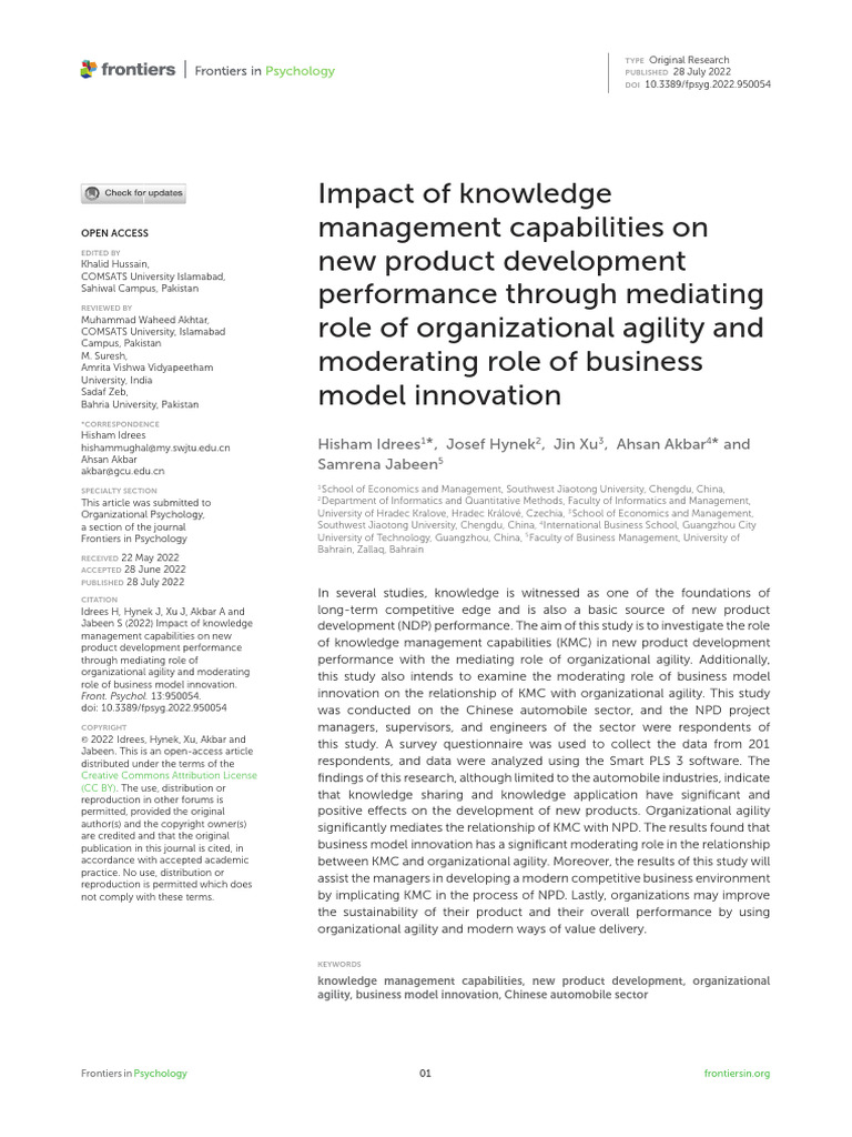 Fpsyg 13 950054 | PDF | Knowledge Management | Innovation