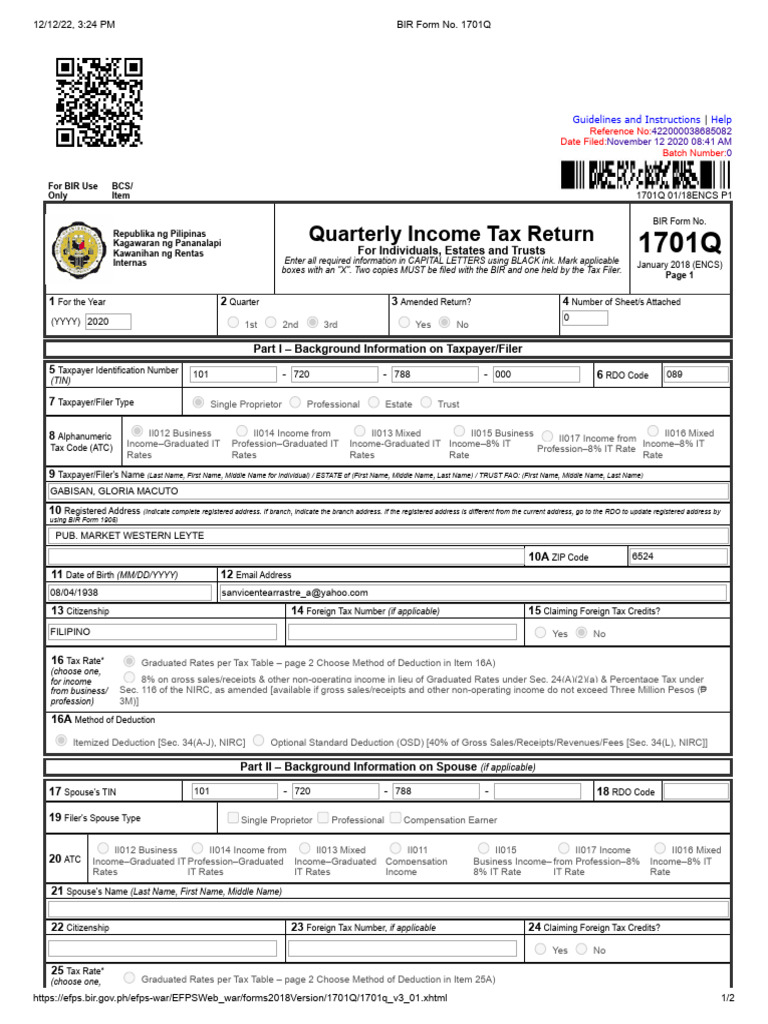 BIR Form No. 1701Q3 - 2020a | PDF | Tax Deduction | Taxes