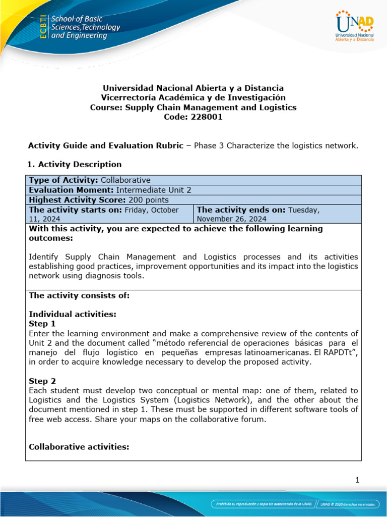 Activity Guide and Evaluation Rubric - Unit 2 - Phase 3 - Characterize The Logistics Network ...