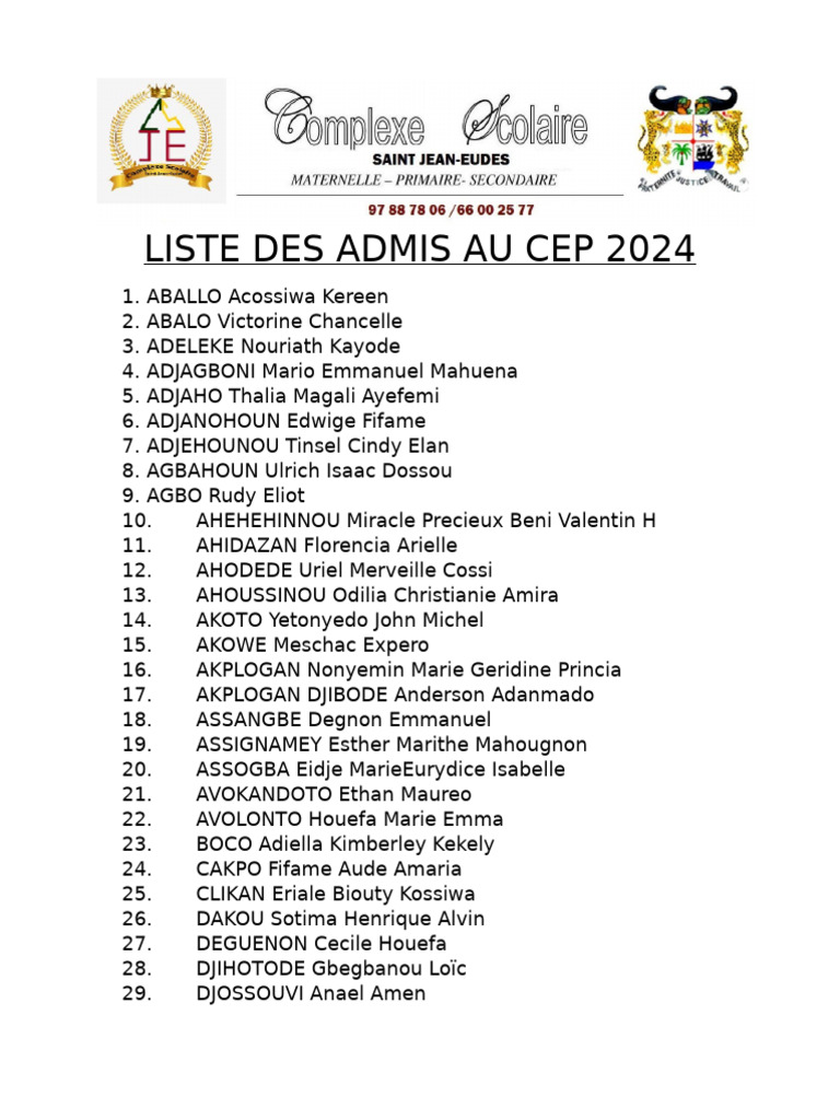 Liste Des Admis Au Cep 2024 | PDF