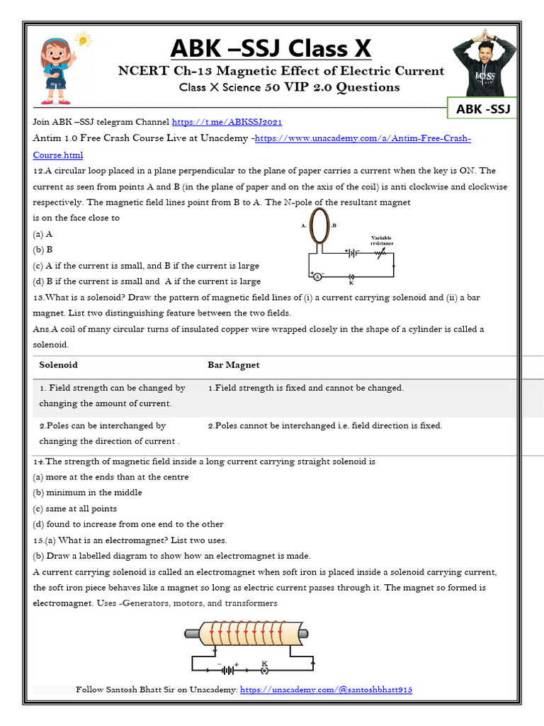 50 Vip (12-21) Ch-13 Class 10 Science Abk-Ssj | PDF | Magnetic Field ...