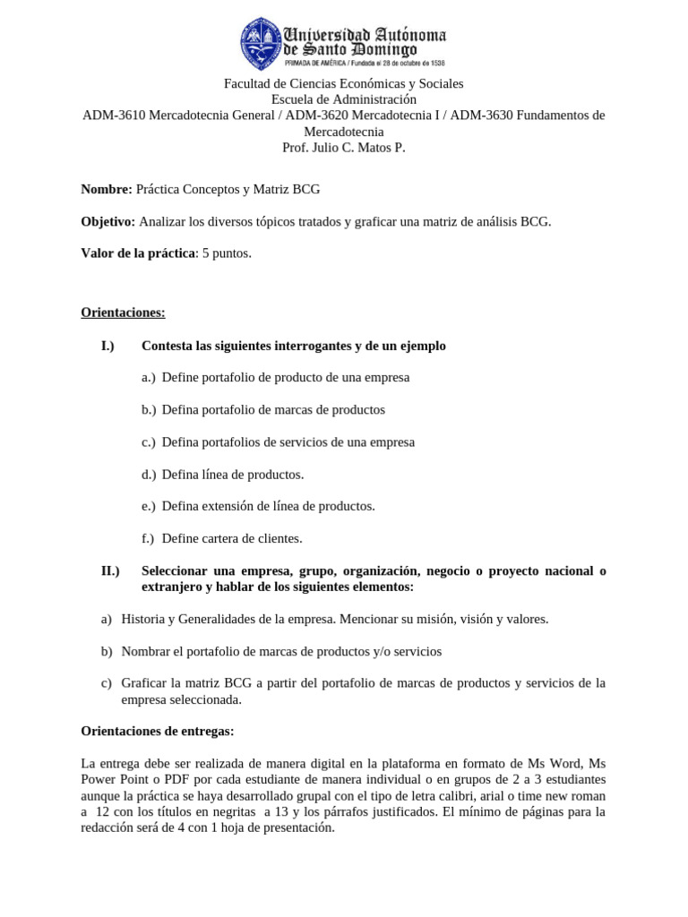 Práctica Conceptos Varios y Matriz BGC | PDF