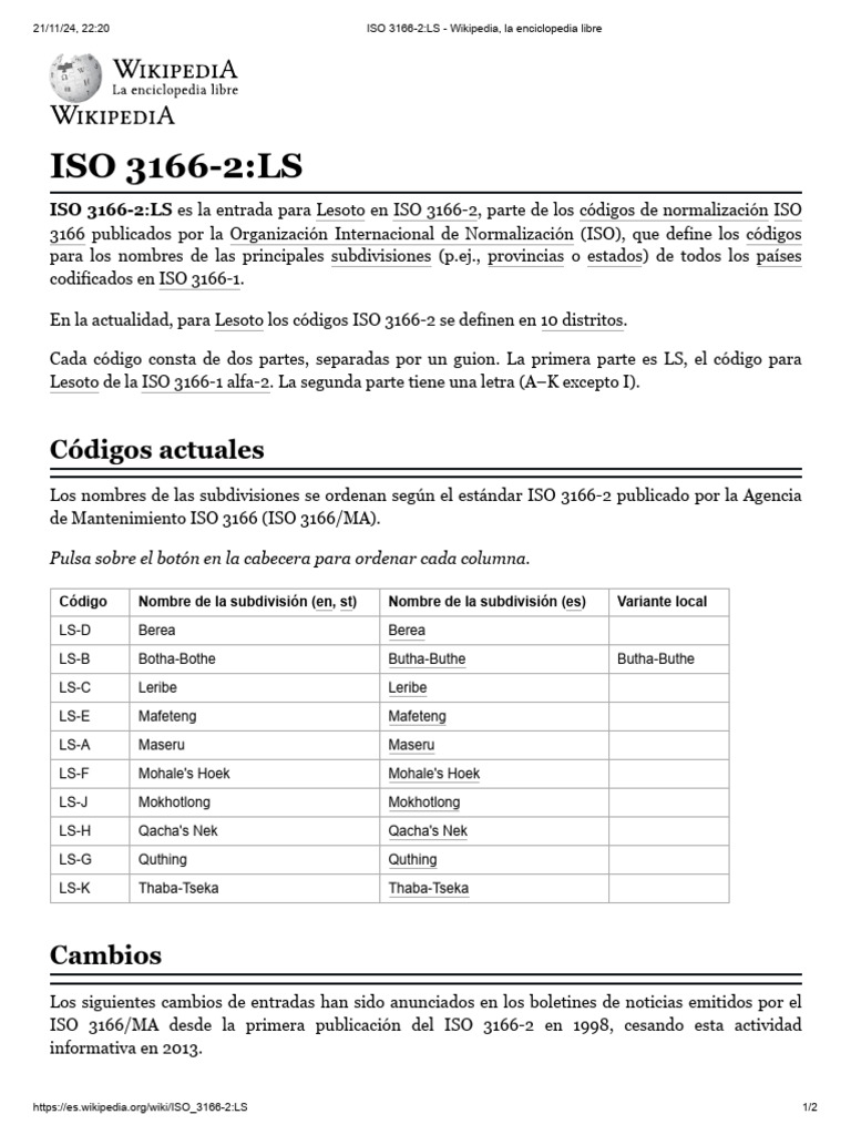 ISO 3166-2 - LS - Wikipedia, La Enciclopedia Libre | PDF