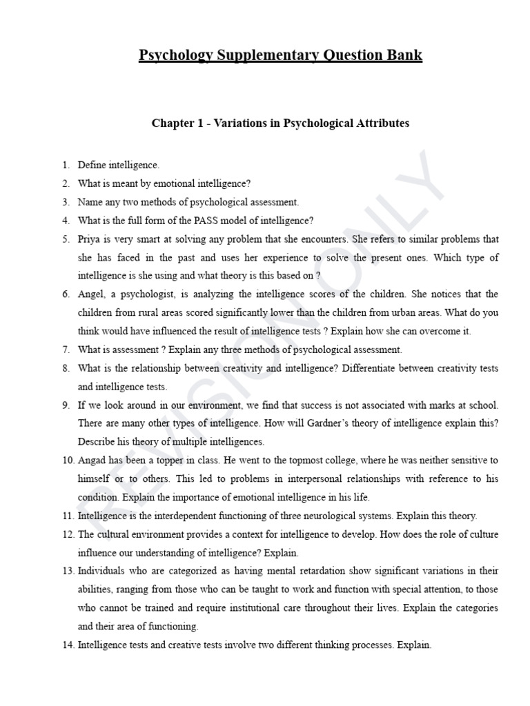 Psychology Question Bank: Key Concepts | PDF | Mental Disorder ...