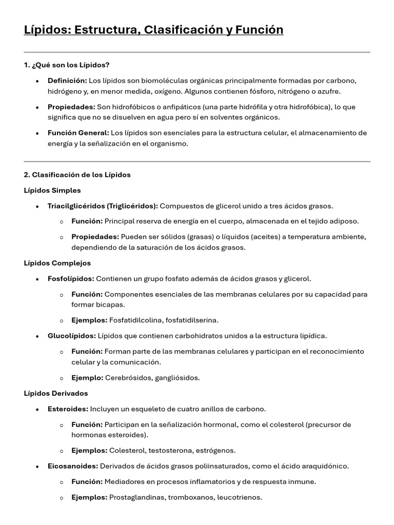 Lípidos: Estructura y Funciones Esenciales | PDF | Lípido | Triglicéridos