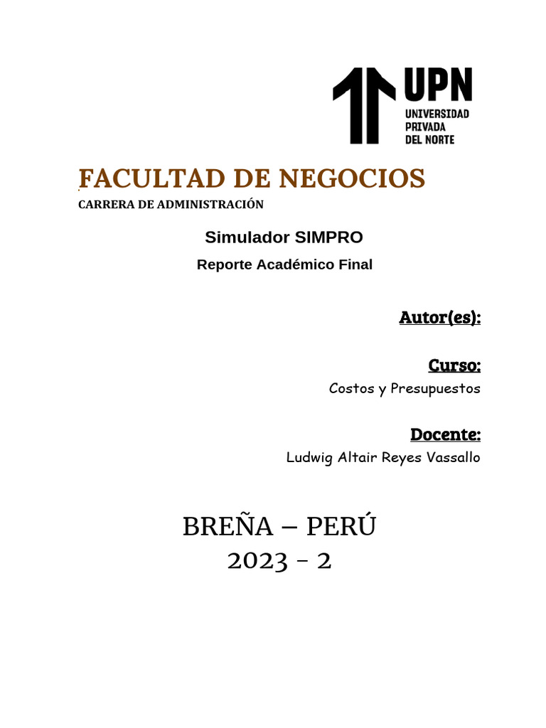 Reporte Final - Simulador SIMPRO - Costos y Presupuestos | PDF | Business | Simulación